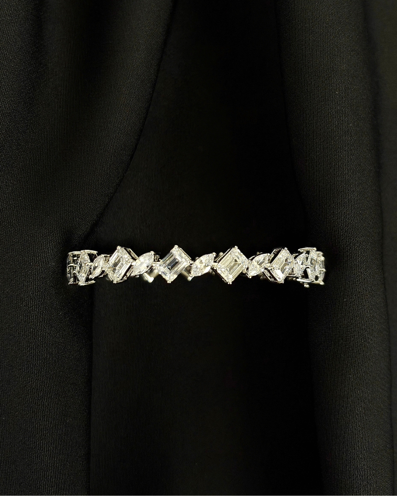 Single Line Marquise Stones Diamond Bangle | 18K Rhodium Plating ...