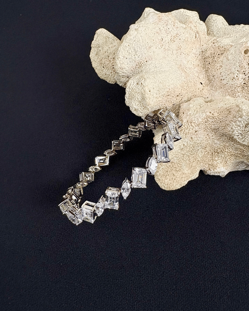 Single Line Marquise Stones Diamond Bangle | 18K Rhodium Plating ...